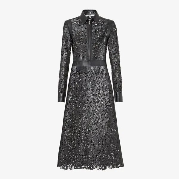 Fendi Midi Shirt Dress With Macramé Laser-cut Motif - Black