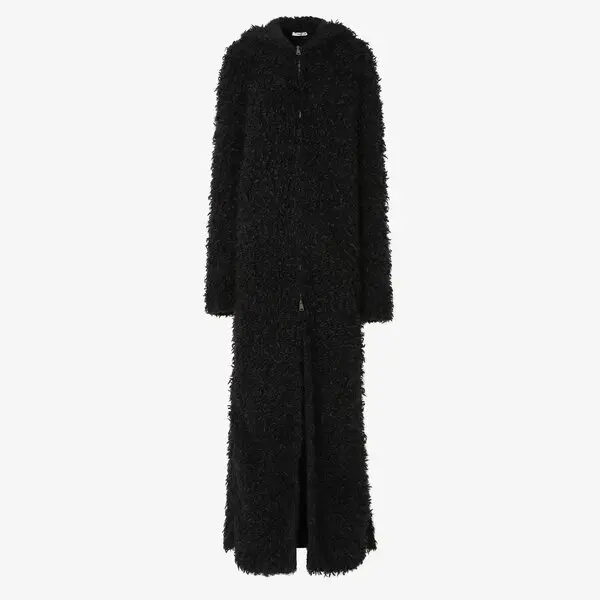 Fendi Long Shearling-effect Coat With Hood - Black