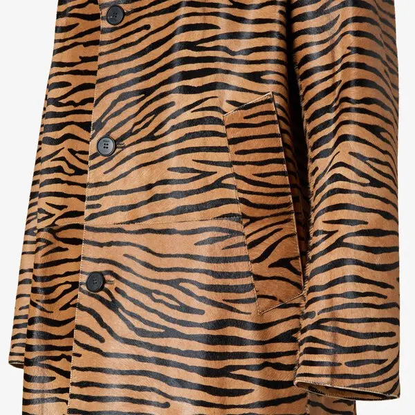 Fendi Single-breasted Hair-on Calfskin Coat With Tiger Print - Multicolour