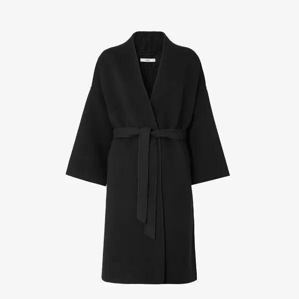 Fendi Kimono-inspired Wool Midi Coat With Ff Motif - Black