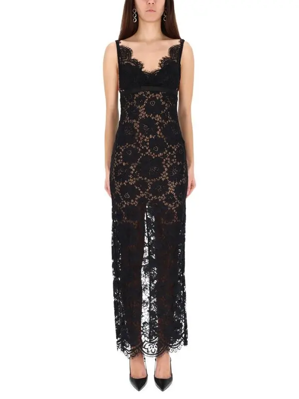 SELF-PORTRAIT Long Lace Dress - Black