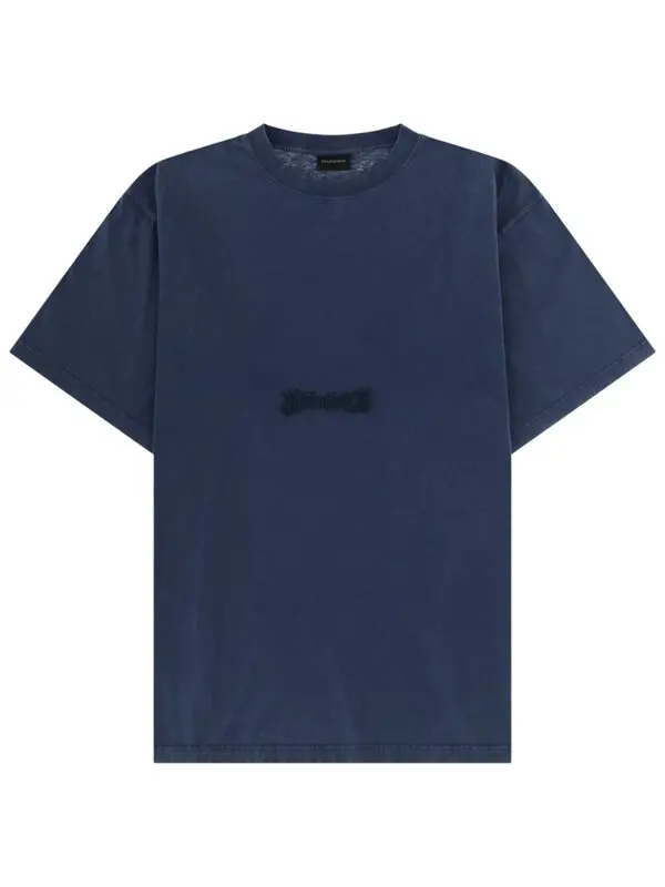 Balenciaga T-shirt Con Logo Ricamato - Blue
