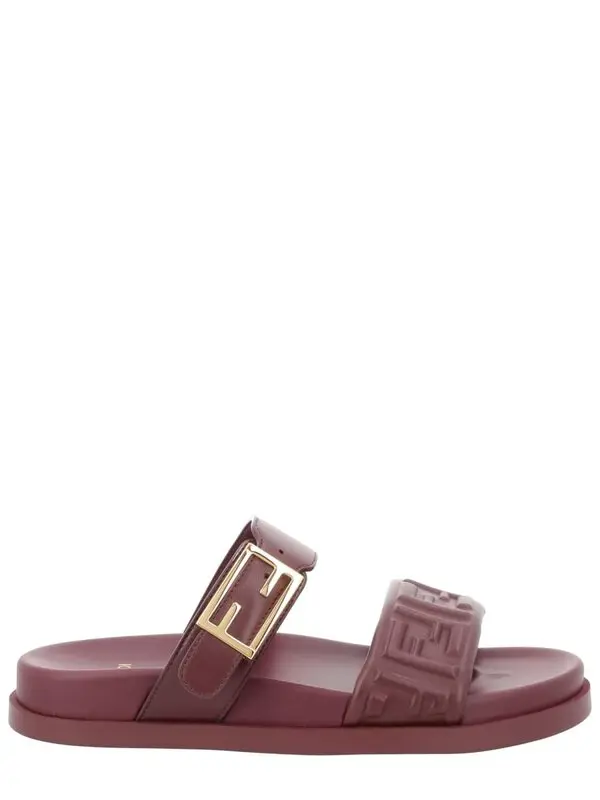 Fendi Leather Embossed Ff Logo Buckled Strap Sandals - Multicolor