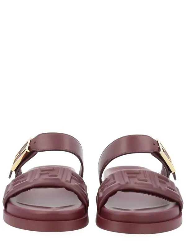 Fendi Leather Embossed Ff Logo Buckled Strap Sandals - Multicolor