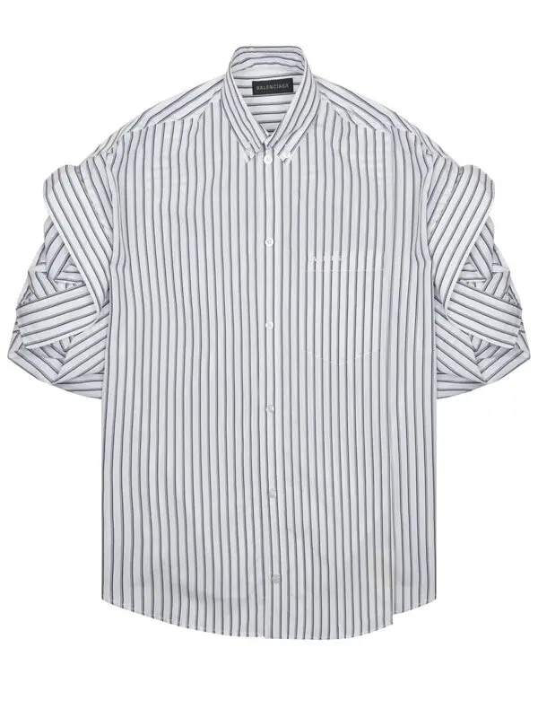 Balenciaga Striped Cotton Shirt With Lapels - Blue
