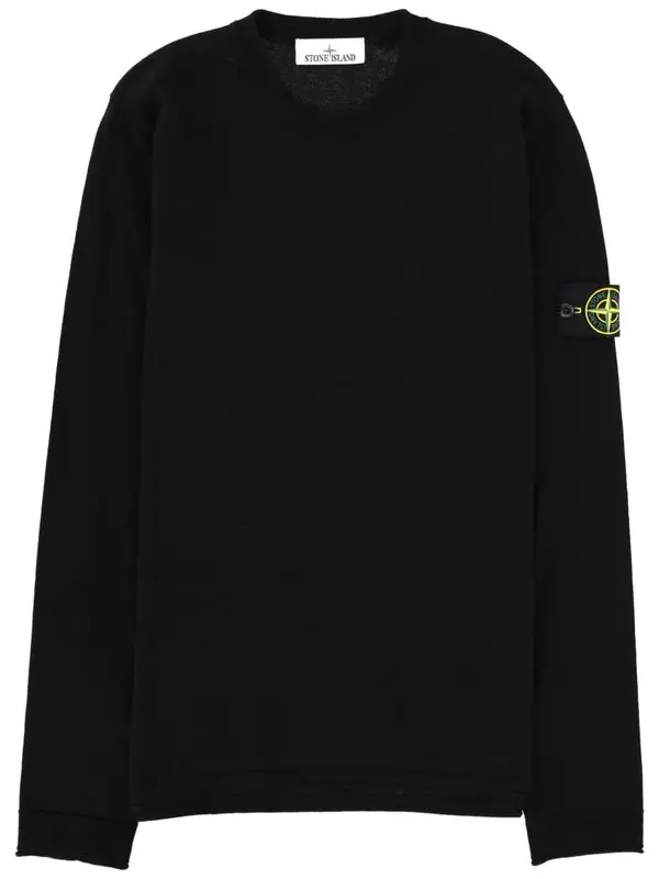 Stone Island Cotton Crew Neck Long Sleeve Pullover With Logo Patch - Black