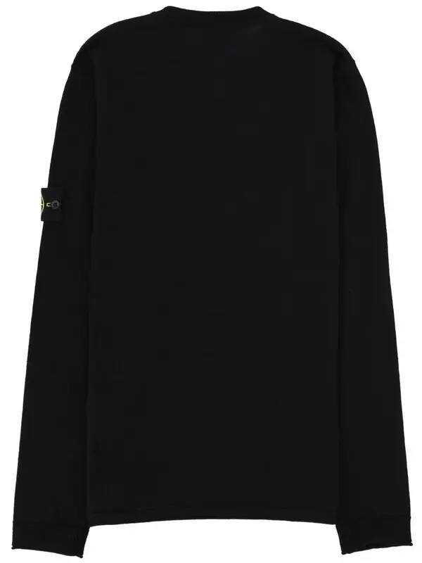 Stone Island Cotton Crew Neck Long Sleeve Pullover With Logo Patch - Black