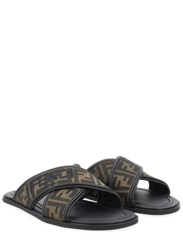 Fendi Cross-strap Logo Slides - Brown