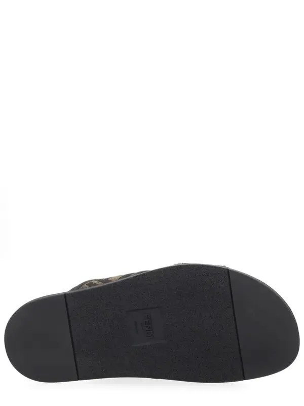 Fendi Cross-strap Logo Slides - Brown