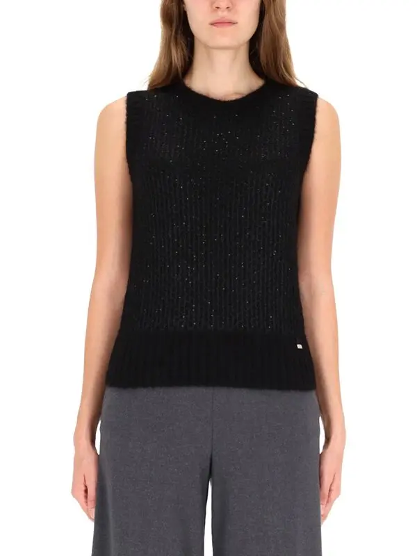 Herno Metallic Effect Sequined Vest - Black