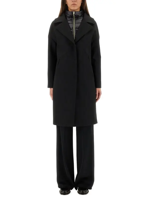Herno Wool Coat With Technical Bib - Black