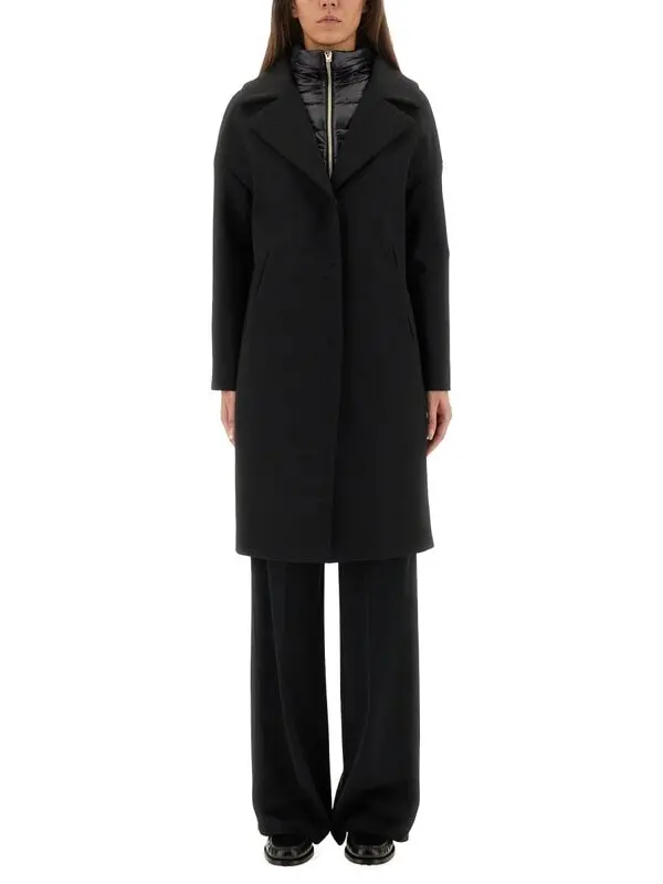 Herno Wool Blend Coat With Technical Bib - Black