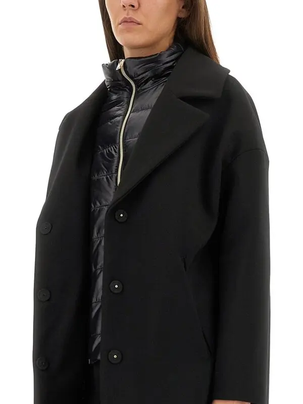 Herno Wool Blend Coat With Technical Bib - Black