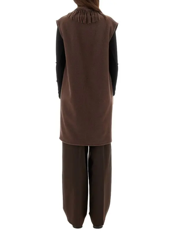 Herno Long Sleeveless Cardigan With Fringe And Padded Pockets - Brown