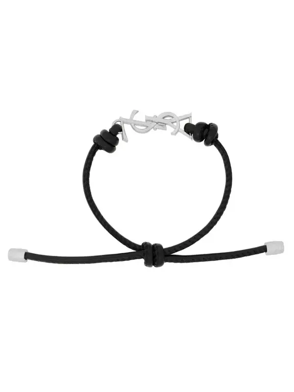 Saint Laurent Cassandre Leather Bracelet - Black