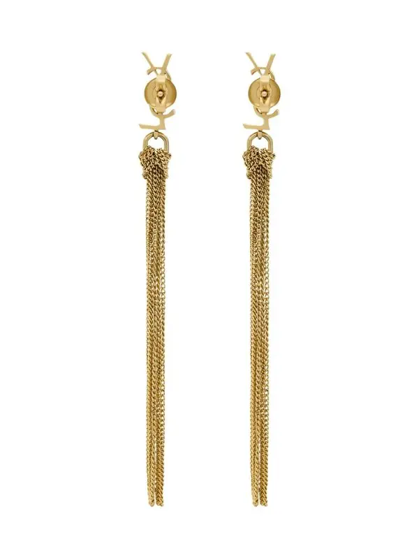 Saint Laurent Logo Tassel Drop Earrings - Gold
