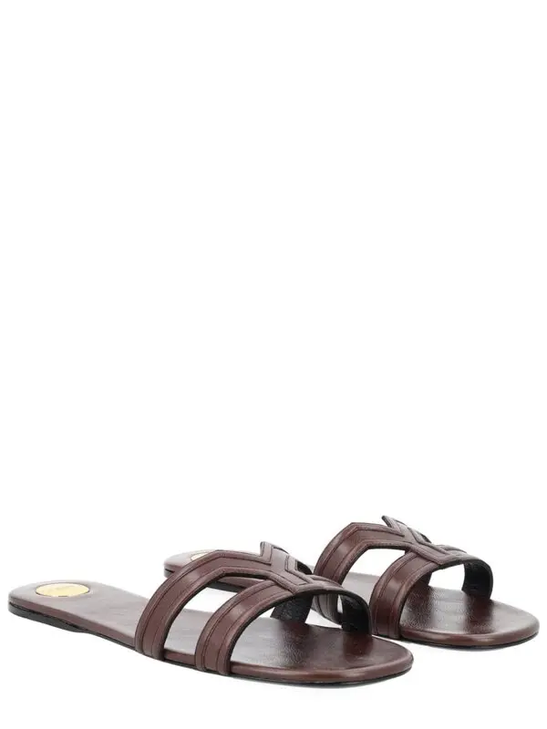 Saint Laurent Mabrouka Leather Slides - Brown