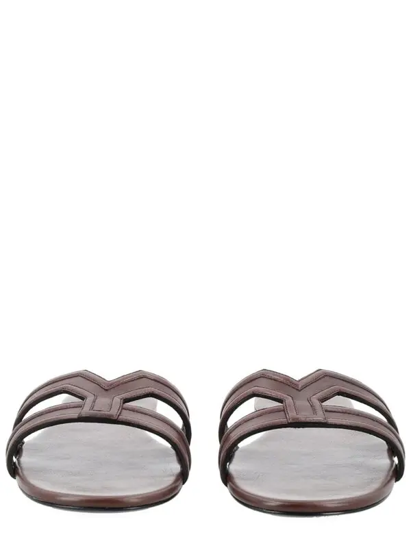Saint Laurent Mabrouka Leather Slides - Brown