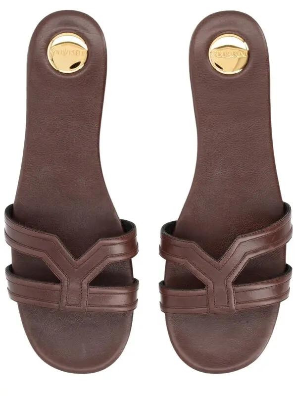 Saint Laurent Mabrouka Leather Slides - Brown