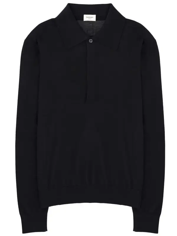 Saint Laurent Polo In Maglia Di Cotone E Seta - Blue