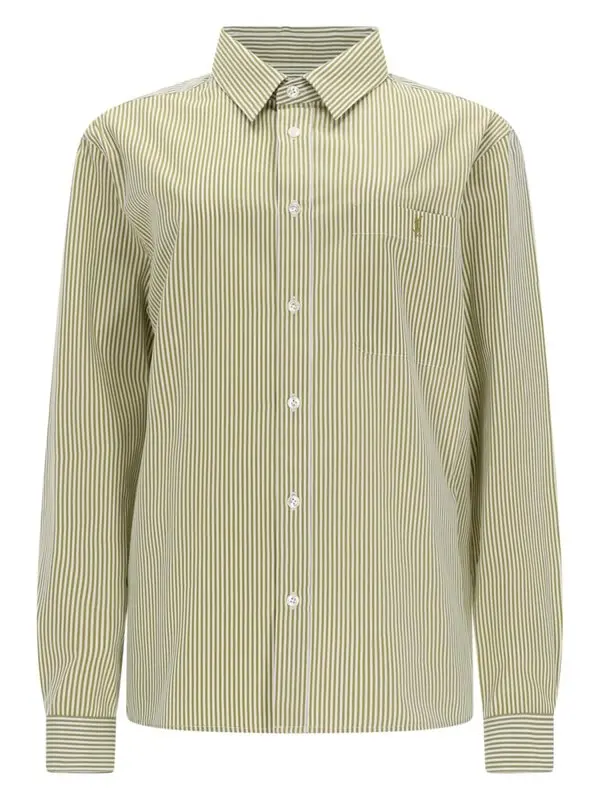 Saint Laurent Cassandre Striped Cotton Shirt - Green