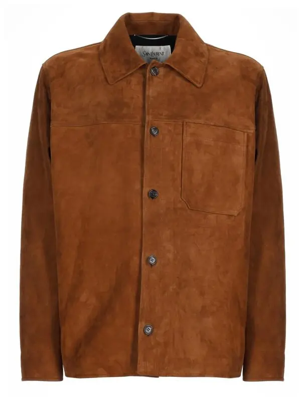 Saint Laurent Overshirt In Suede - Brown