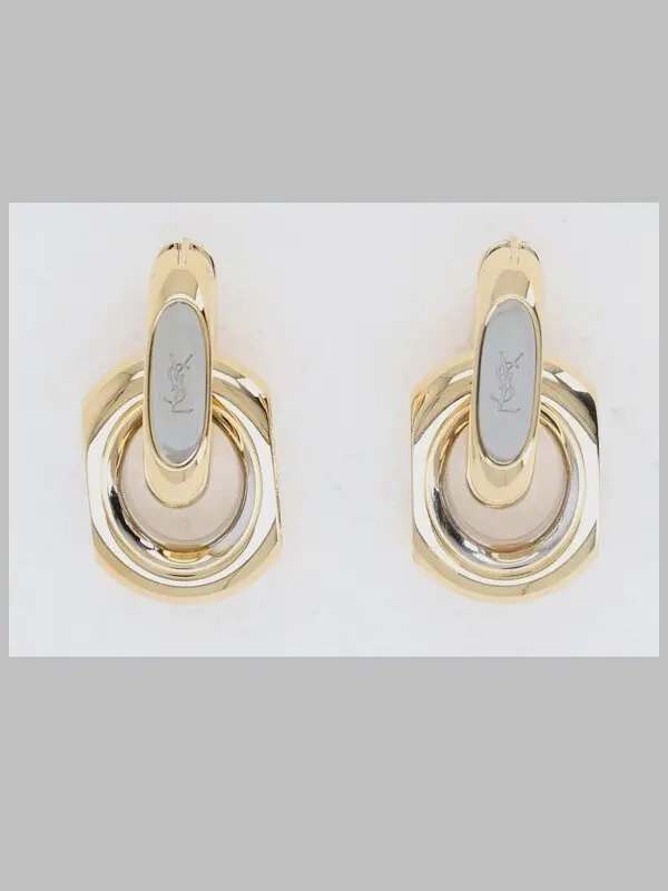 Saint Laurent Cassandre Double Ring Metal Earrings - Gold