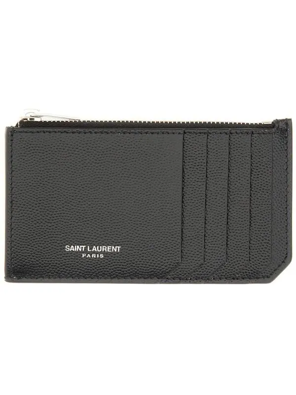 Saint Laurent Portacarte Con Zip E Logo - Black