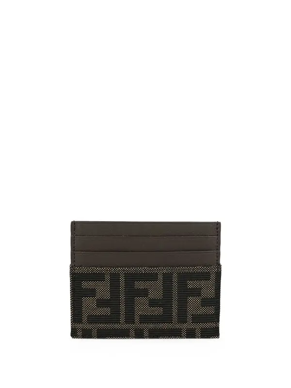 Fendi Ff Jacquard Pumpkin And Leather Card Holder - Brown