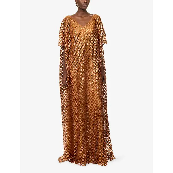 DIMA AYAD V-neck Lattice Sequin Kaftan Dress