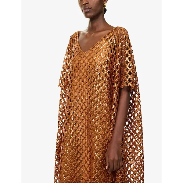 DIMA AYAD V-neck Lattice Sequin Kaftan Dress