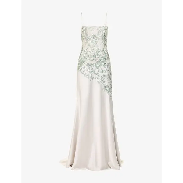 Costarellos Jennan Sequin-embellished Lace Satin Maxi Gown - Green