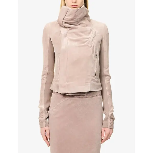 Rick Owens High-neck Velvet Biker Jacket
