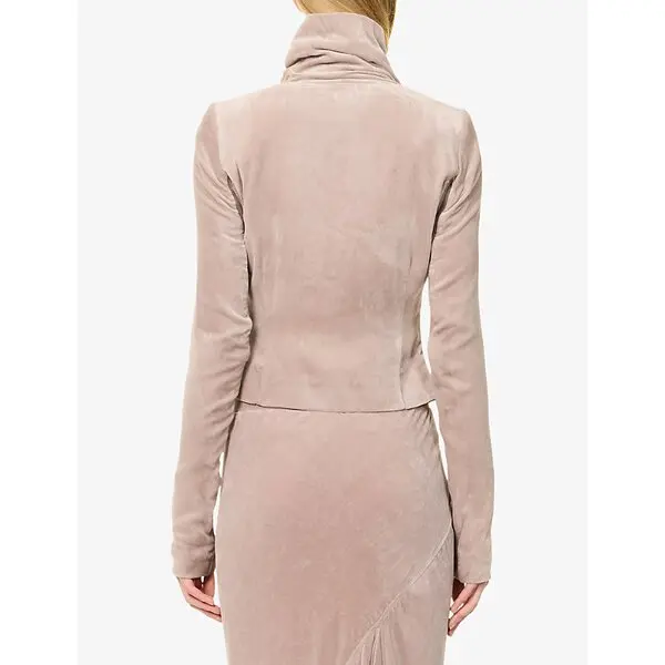 Rick Owens High-neck Velvet Biker Jacket