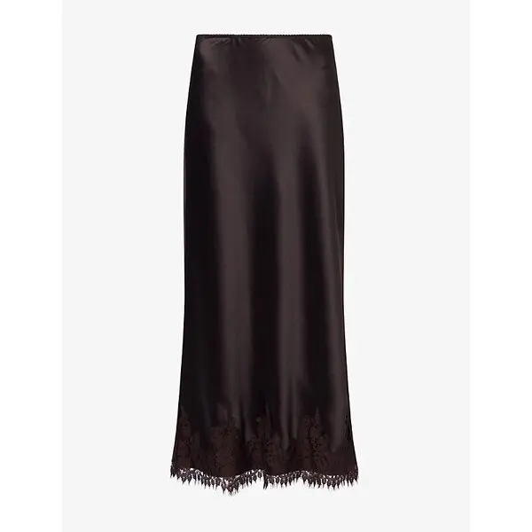 Dissh Selene Lace-trim Satin Midi Skirt