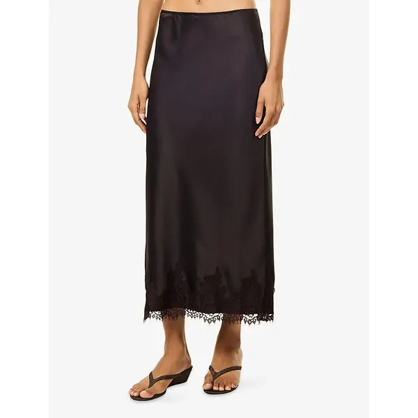 Dissh Selene Lace-trim Satin Midi Skirt