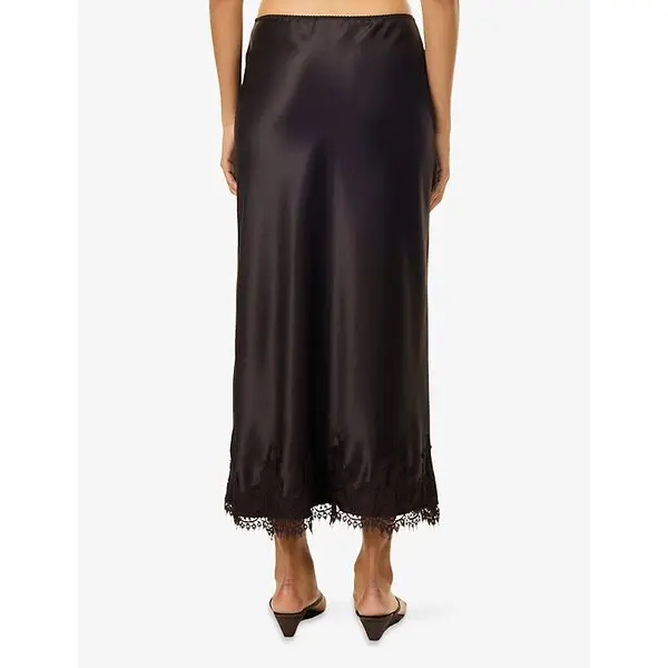 Dissh Selene Lace-trim Satin Midi Skirt