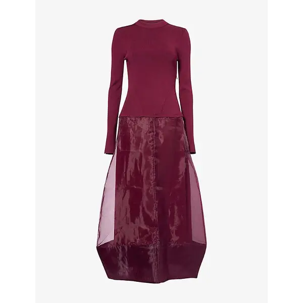 Simkhai Maril Contrast-panel Organza Midi Dress - Fig