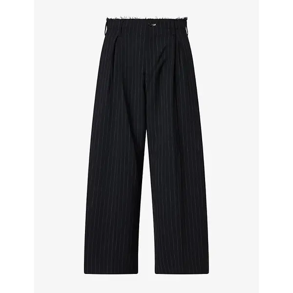 KHOKI Pleats Pinstripe Wool-blend Trousers - Black