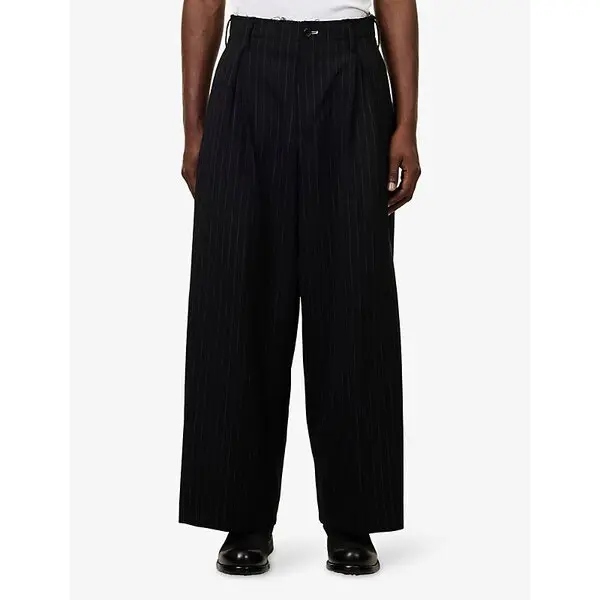 KHOKI Pleats Pinstripe Wool-blend Trousers