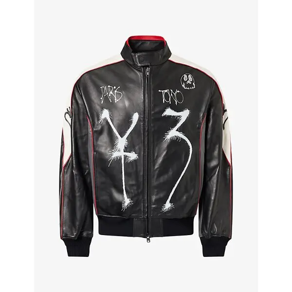 ADIDAS Y-3 Graphic-print Leather Jacket
