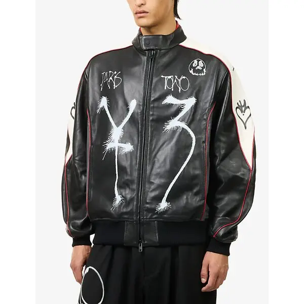 ADIDAS Y-3 Graphic-print Leather Jacket