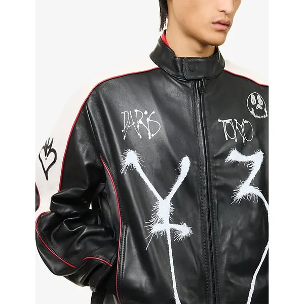 ADIDAS Y-3 Graphic-print Leather Jacket