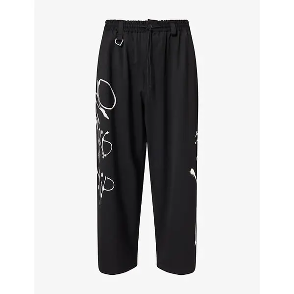 ADIDAS Y-3 Graphic-print Wool-blend Jogging Bottoms - Black