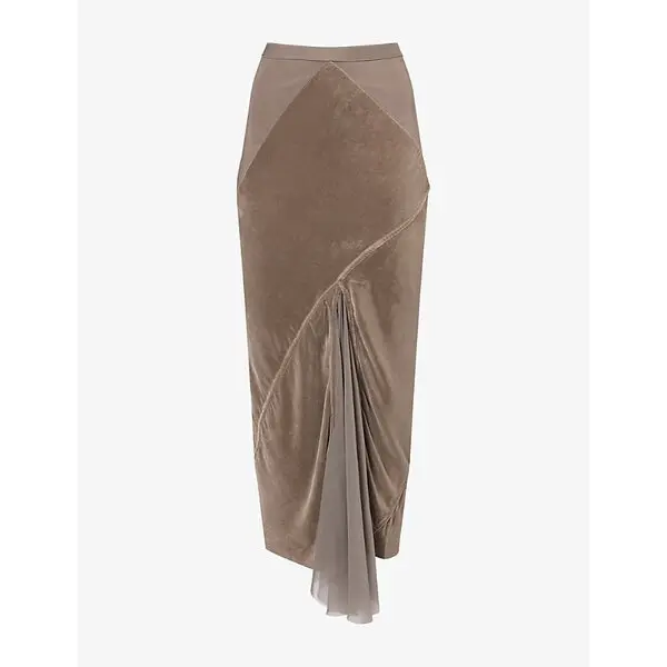 Rick Owens Double-slice Insert Velvet Midi Skirt - Dust