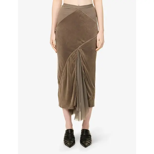 Rick Owens Double-slice Insert Velvet Midi Skirt