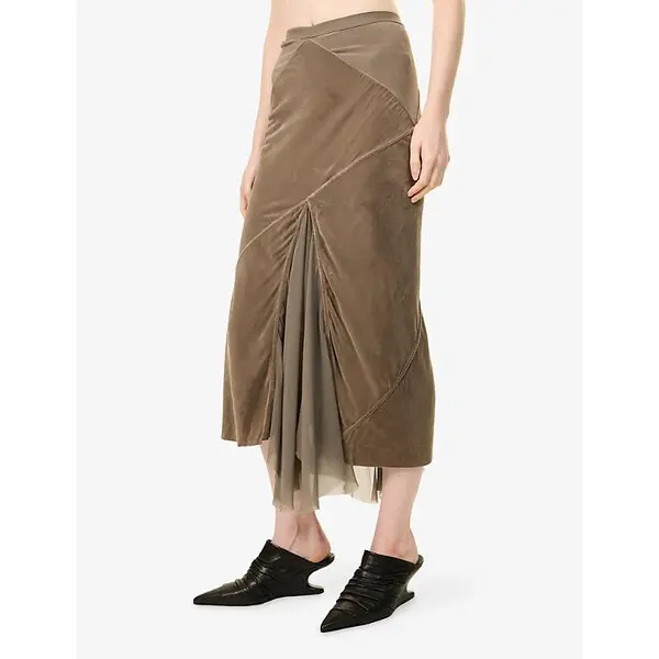 Rick Owens Double-slice Insert Velvet Midi Skirt
