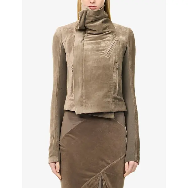 Rick Owens High-neck Velvet Biker Jacket