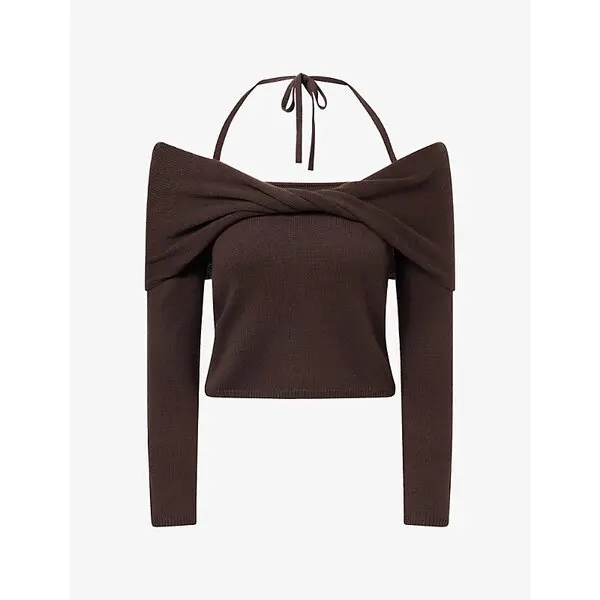 Simkhai Cambria Off-shoulder Wool-blend Top - Chocolate