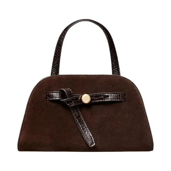 Tory Burch Romy Suede Small Bauletto Bag 'dark Cocoa